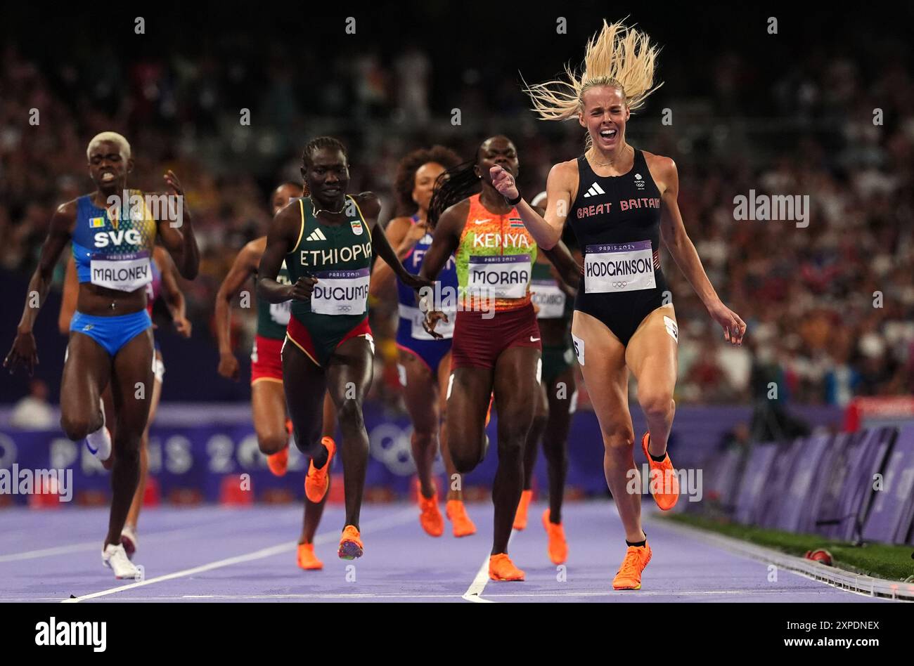 Great Britain's Keely Hodgkinson crosses the line to Women's 800m Final ...
