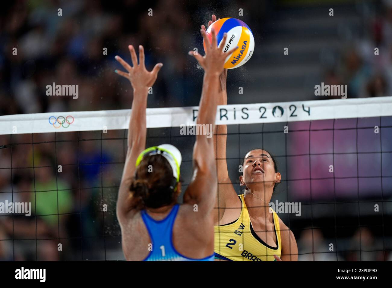 Brazil's Eduarda "Duda" Santos Lisboa hits by Japan's Akiko Hasegawa in ...