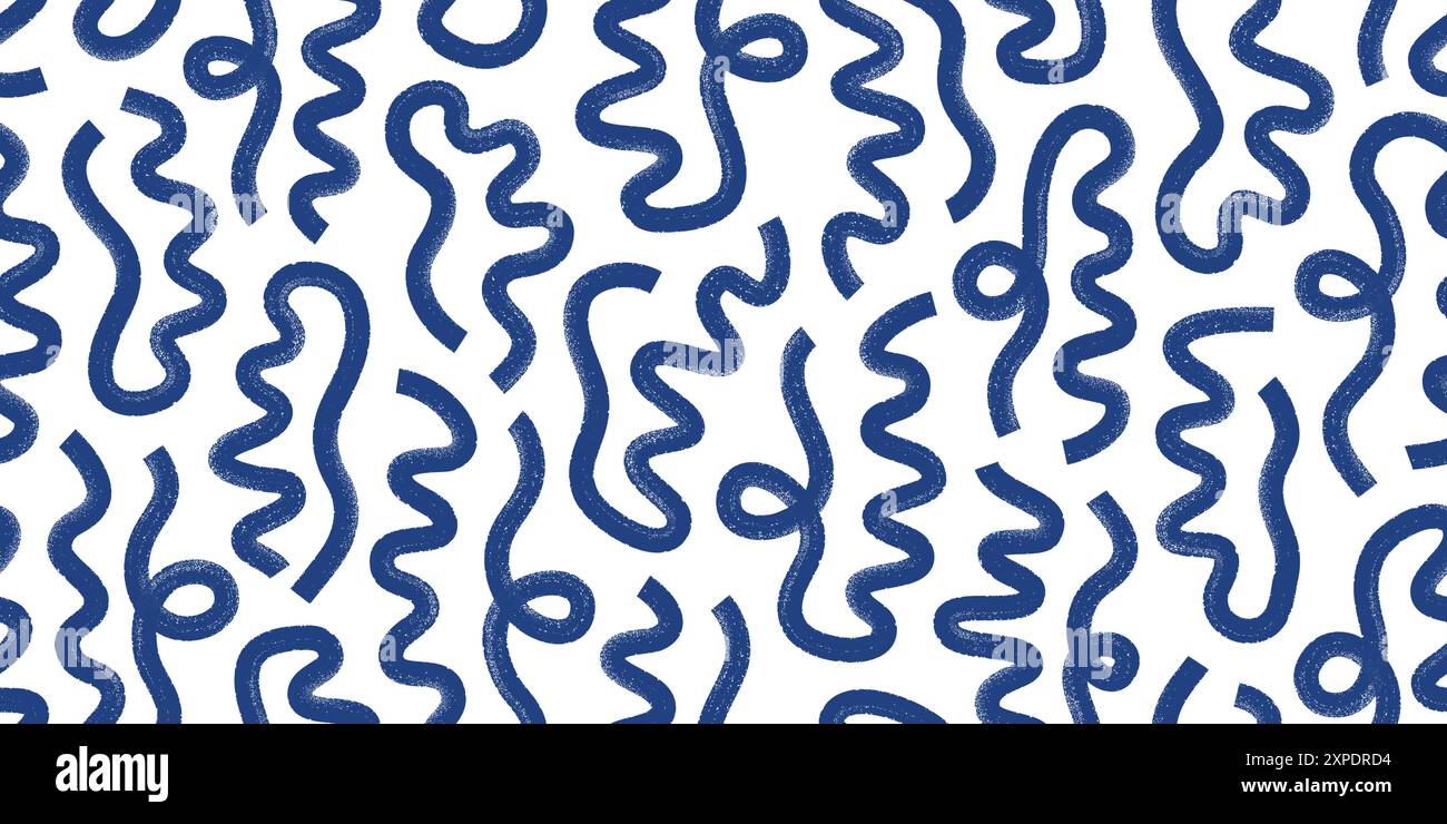 Blue ink brush bold lines vector seamless pattern. Hand drawn thick ...
