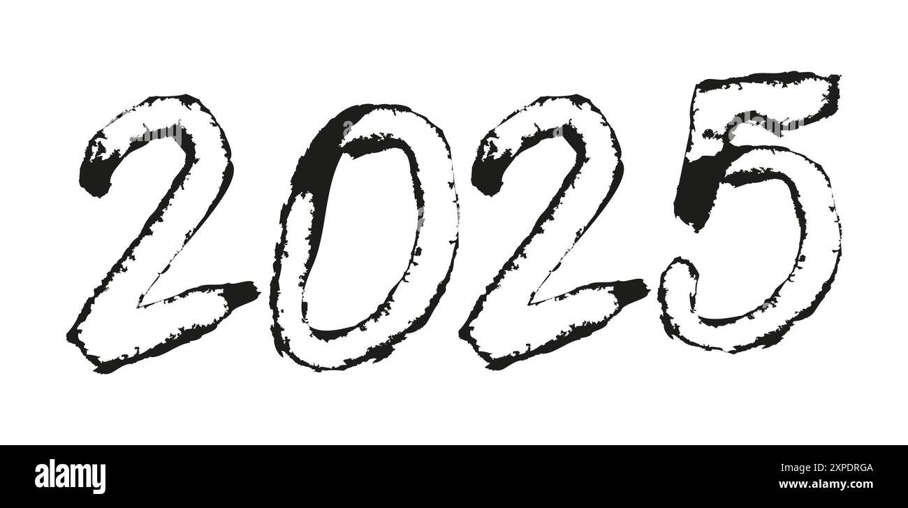 Vector 2025 year black handwriting horizontal font. Illustration with ...