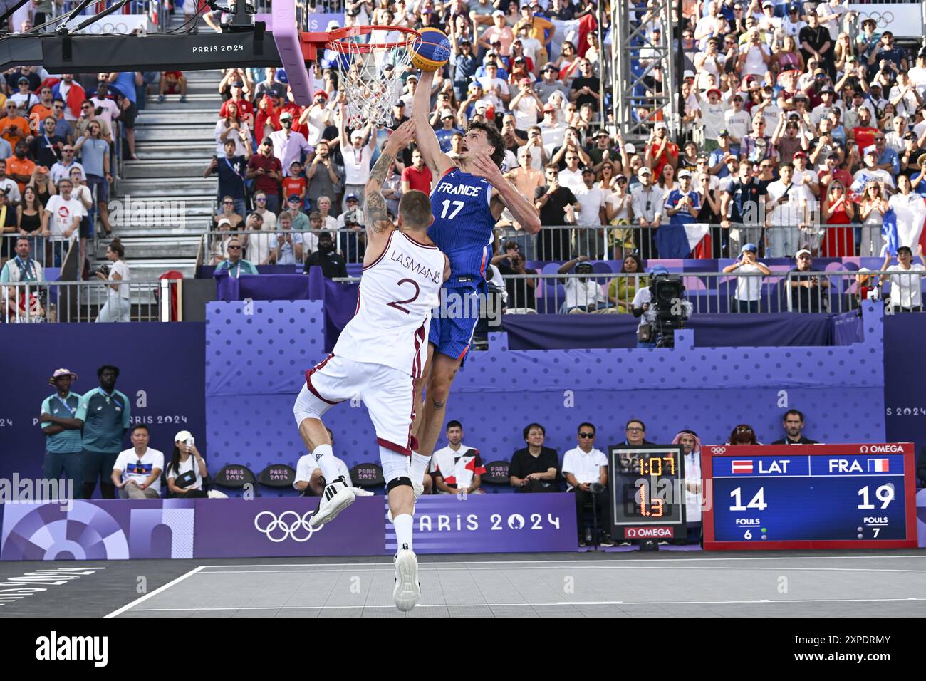 Jules Rambaut of France and Karlis Lasmanis of Latvia, 3x3 Basketball ...