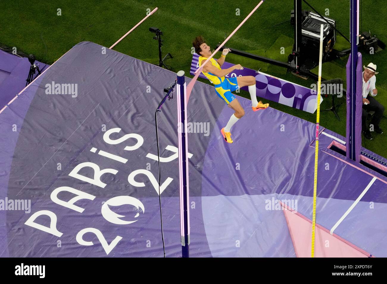 Armand Duplantis, of Sweden, sets a new world record during the men's ...