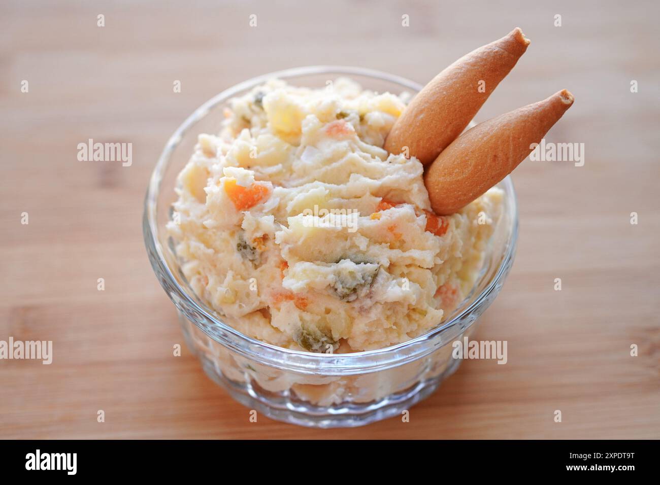 Ensaladilla rusa (Russian potato salad) with picos de pan, very popular ...