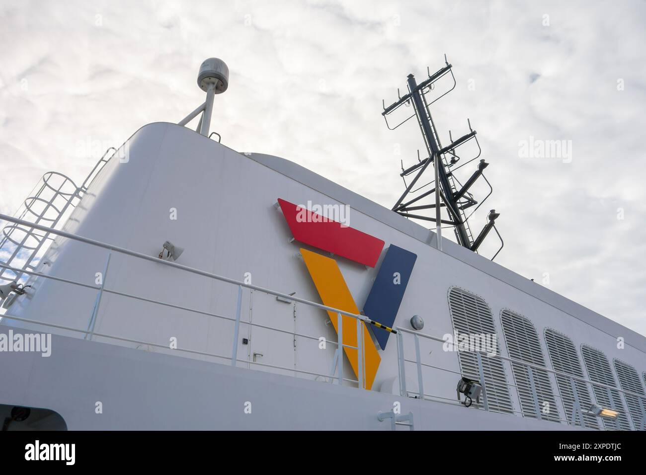 GERMANY - AUGUST 19, 2016: White ferry of Scandlines company, detail of ...
