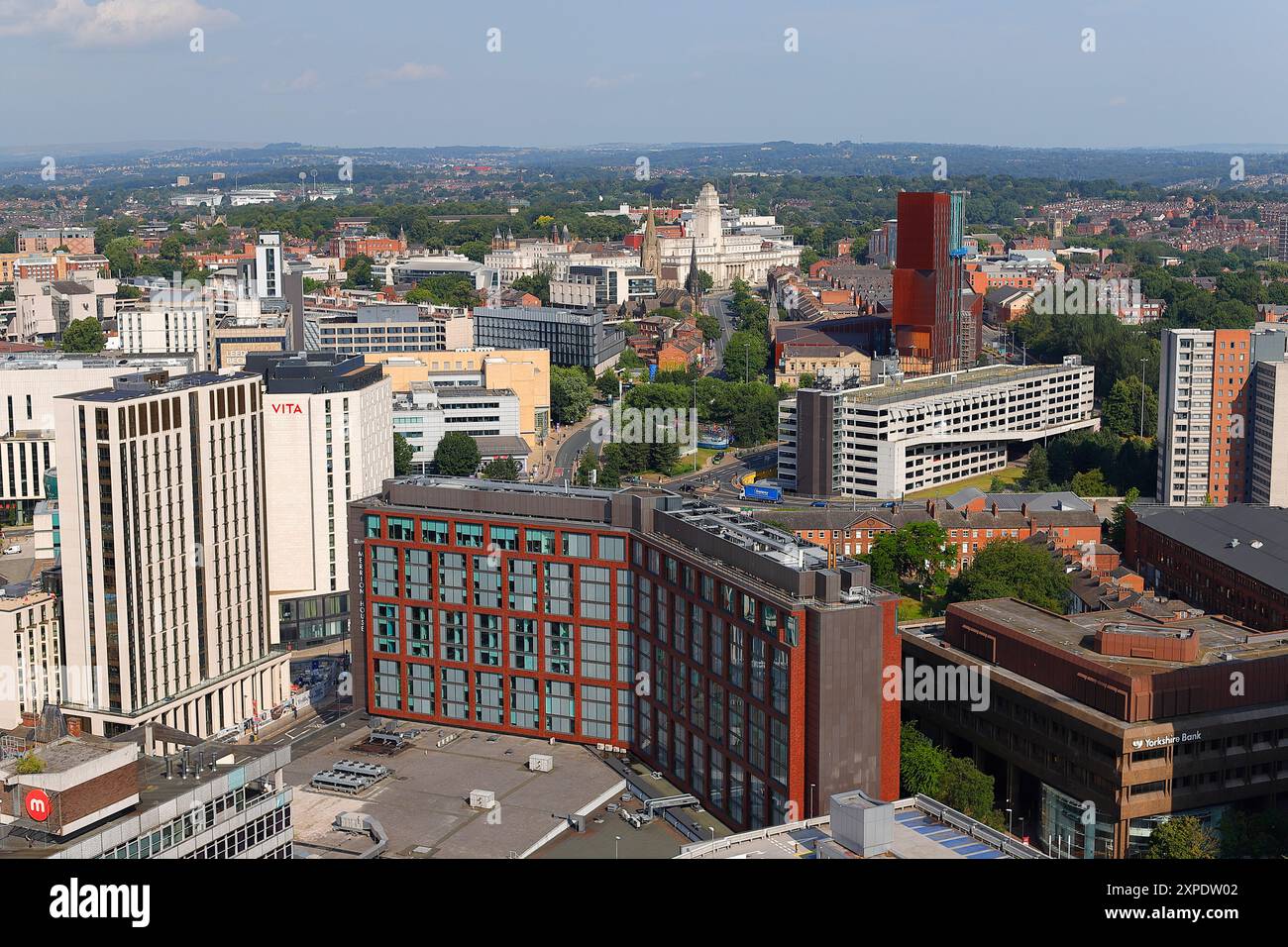 An elevated view in Leeds City Centre from the rooftop of the new Scape ...