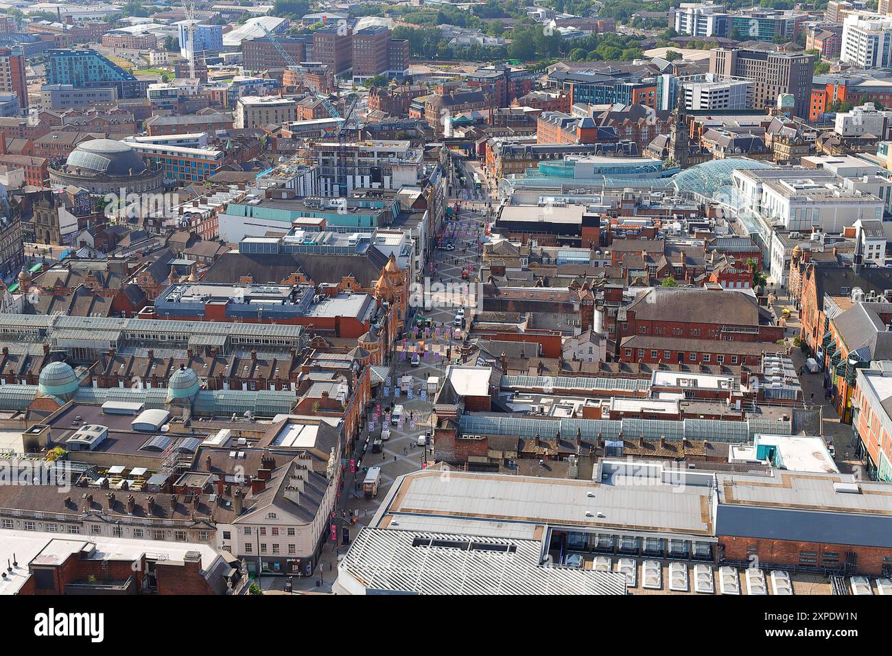 A birds eye view of Briggate in Leeds City Centre from the rooftop of ...