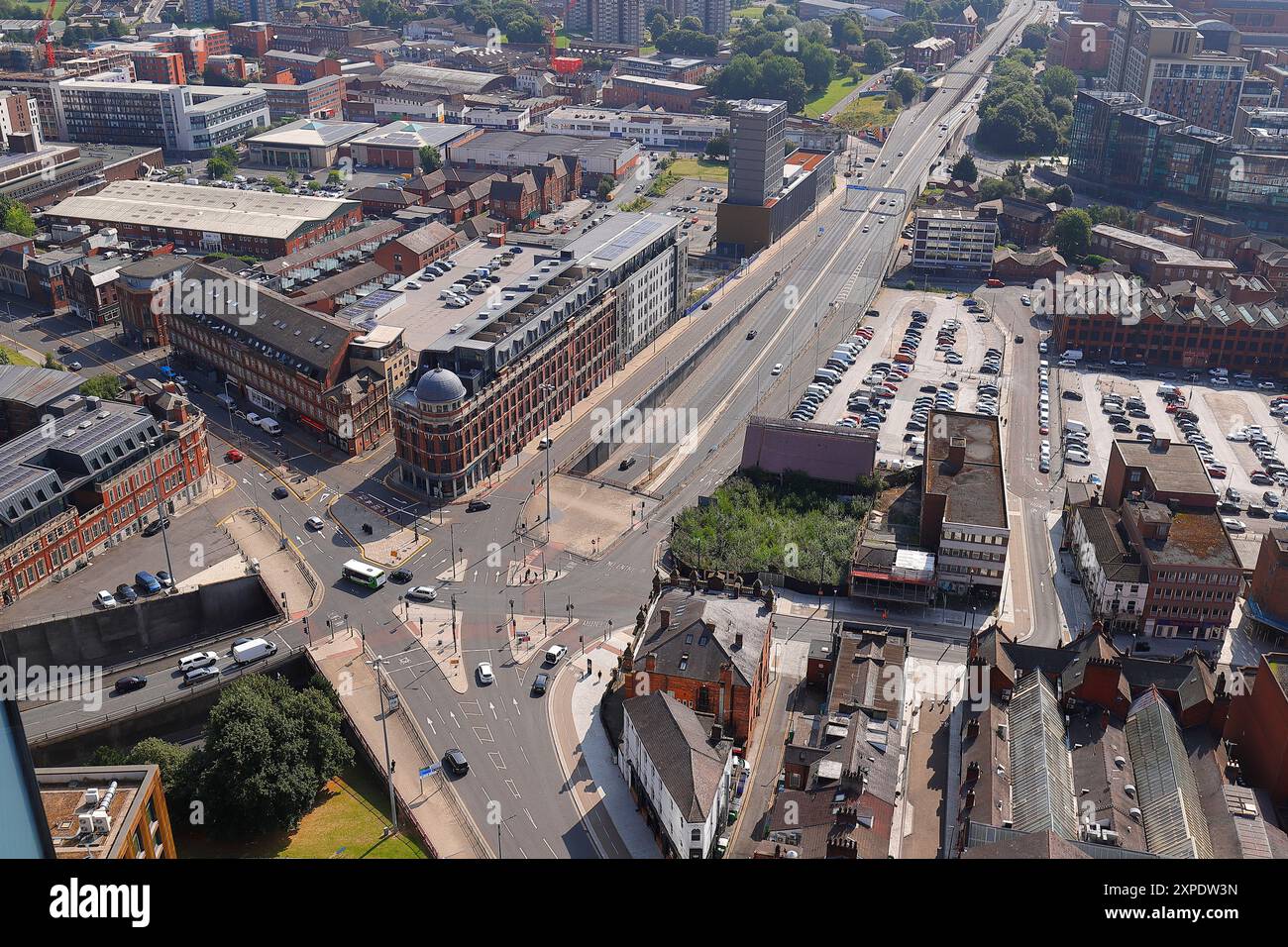 An aerial view of A58M York Road & North Street in Leeds City Centre ...