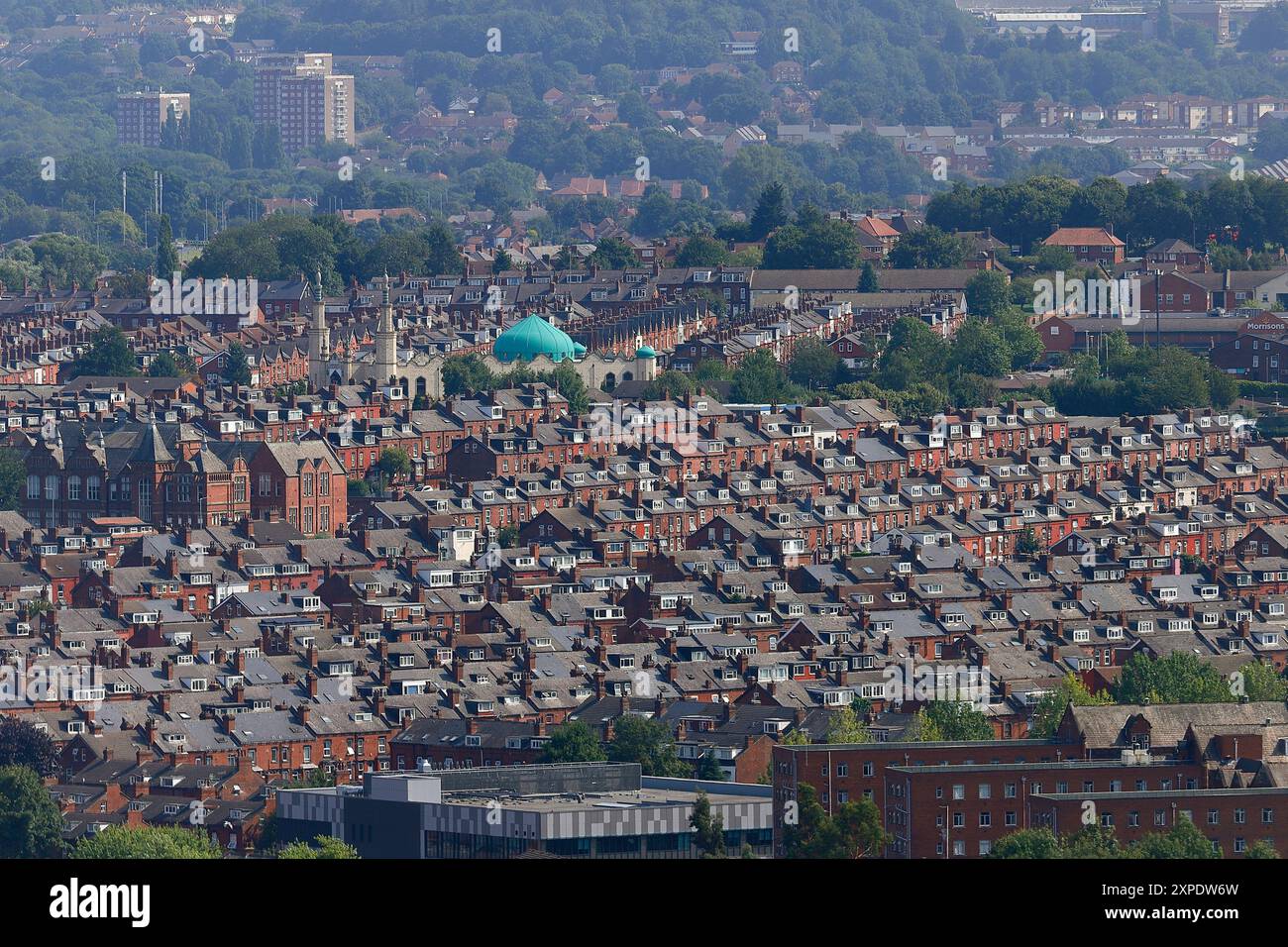 A view of Harehills taken from the rooftop of a tall building in Leeds ...