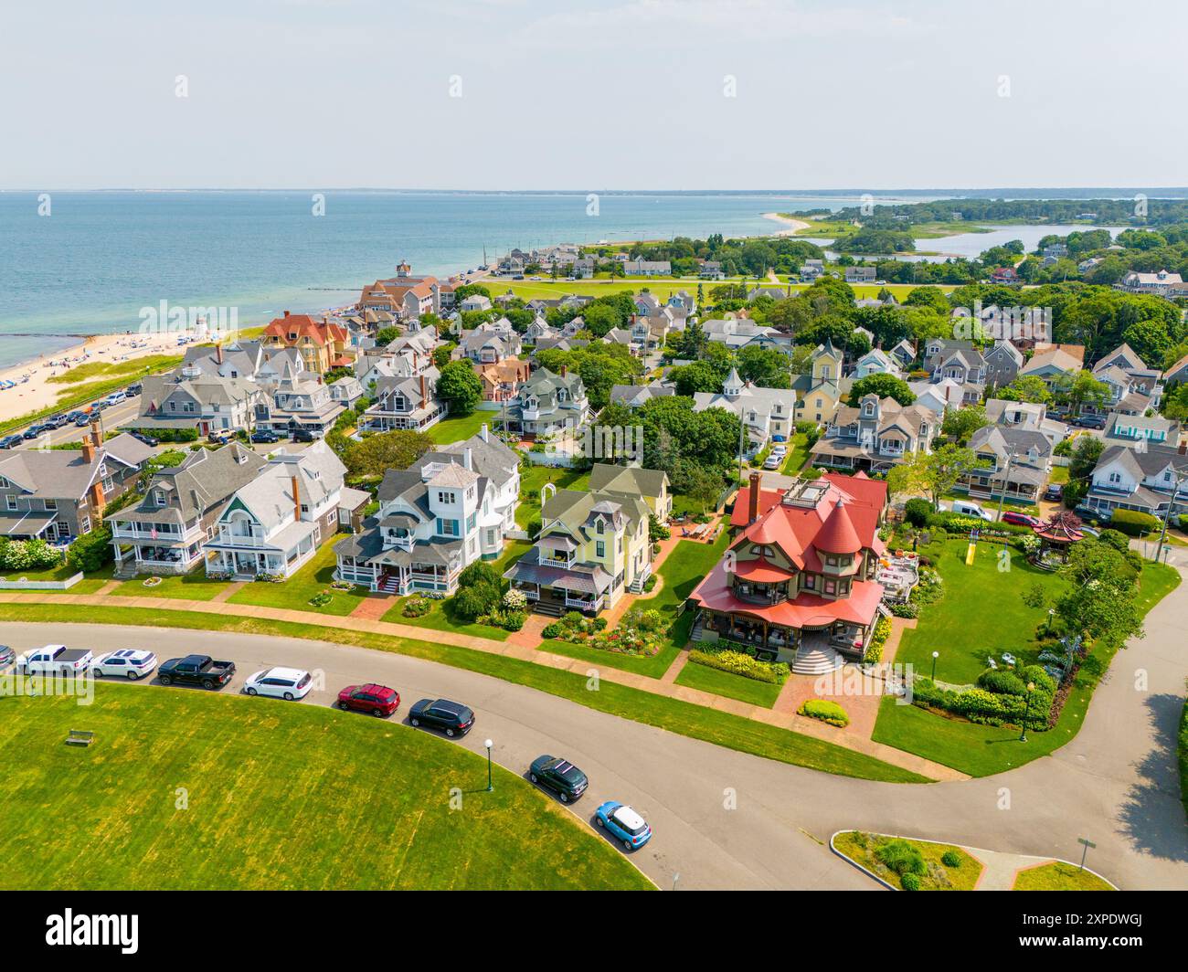 Aerial droen photo Oak Bluffs, Marthas Vineyard, Massachusetts, USA ...