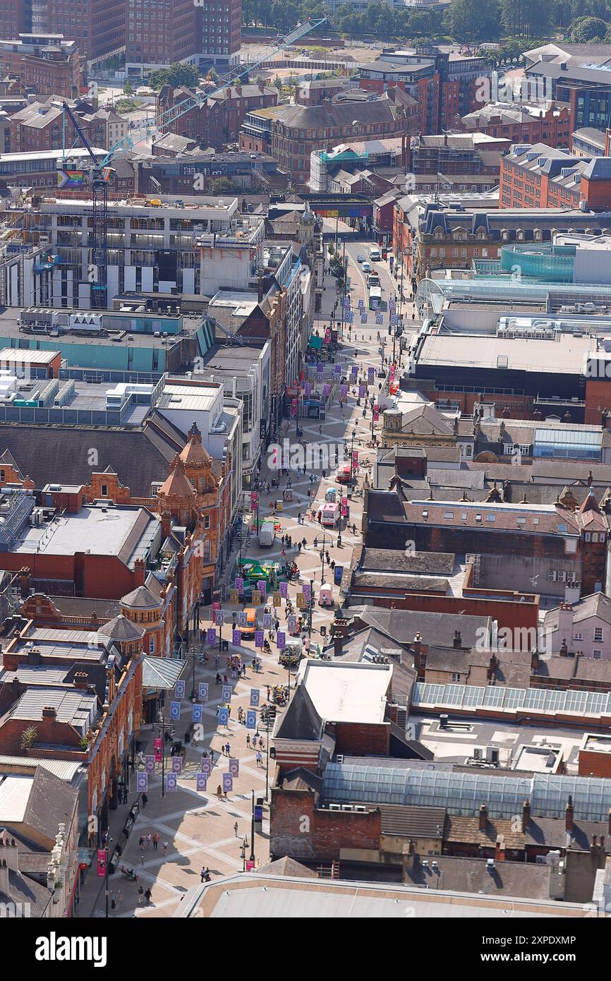 A birds eye view of Briggate in Leeds City Centre from the rooftop of ...