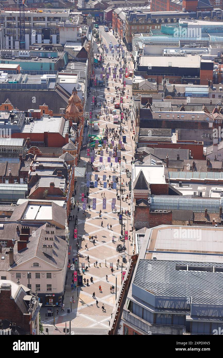 A birds eye view of Briggate in Leeds City Centre from the rooftop of ...