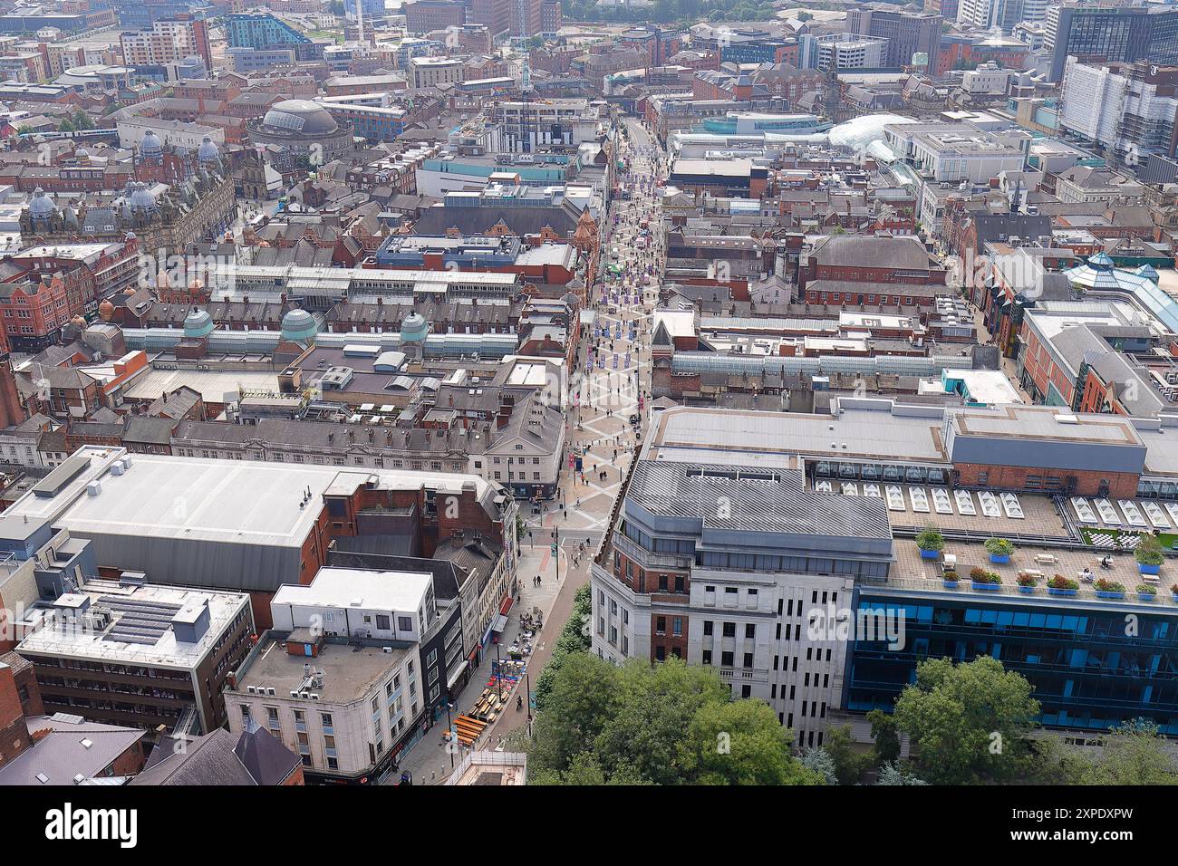 An aerial view of Briggate in Leeds City Centre from the rooftop of ...