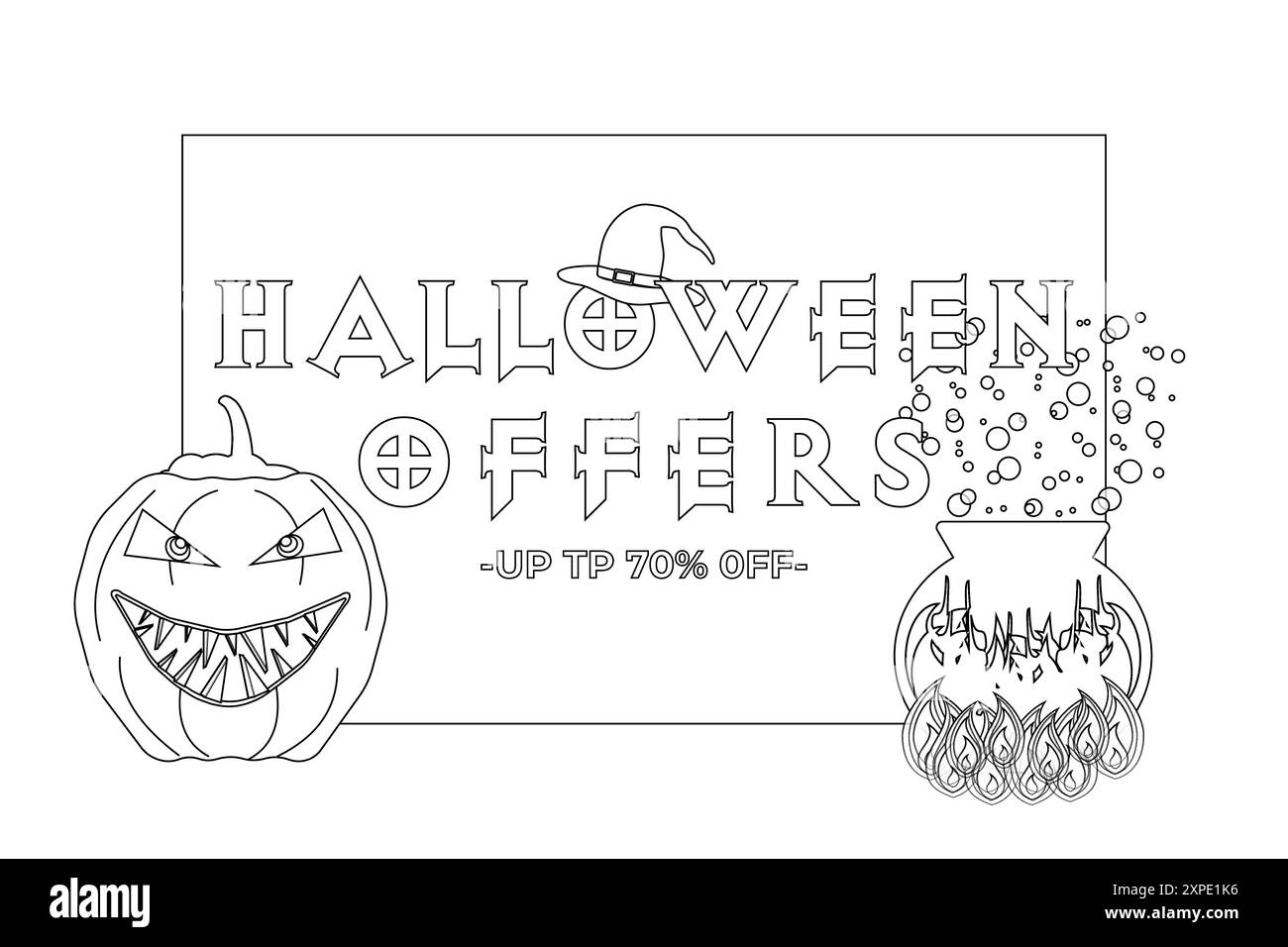A Halloween-themed coloring page featuring a pumpkin, cauldron, and ...