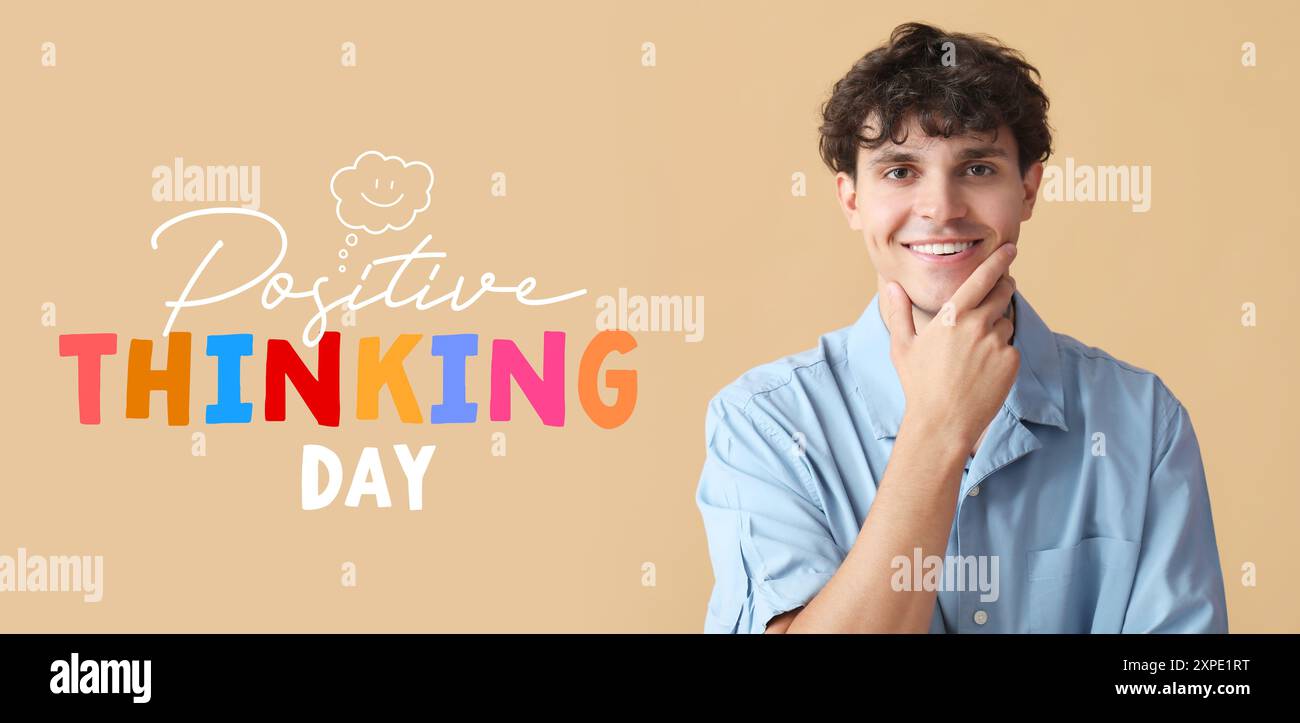 Banner for Positive Thinking Day with young man Stock Photo - Alamy
