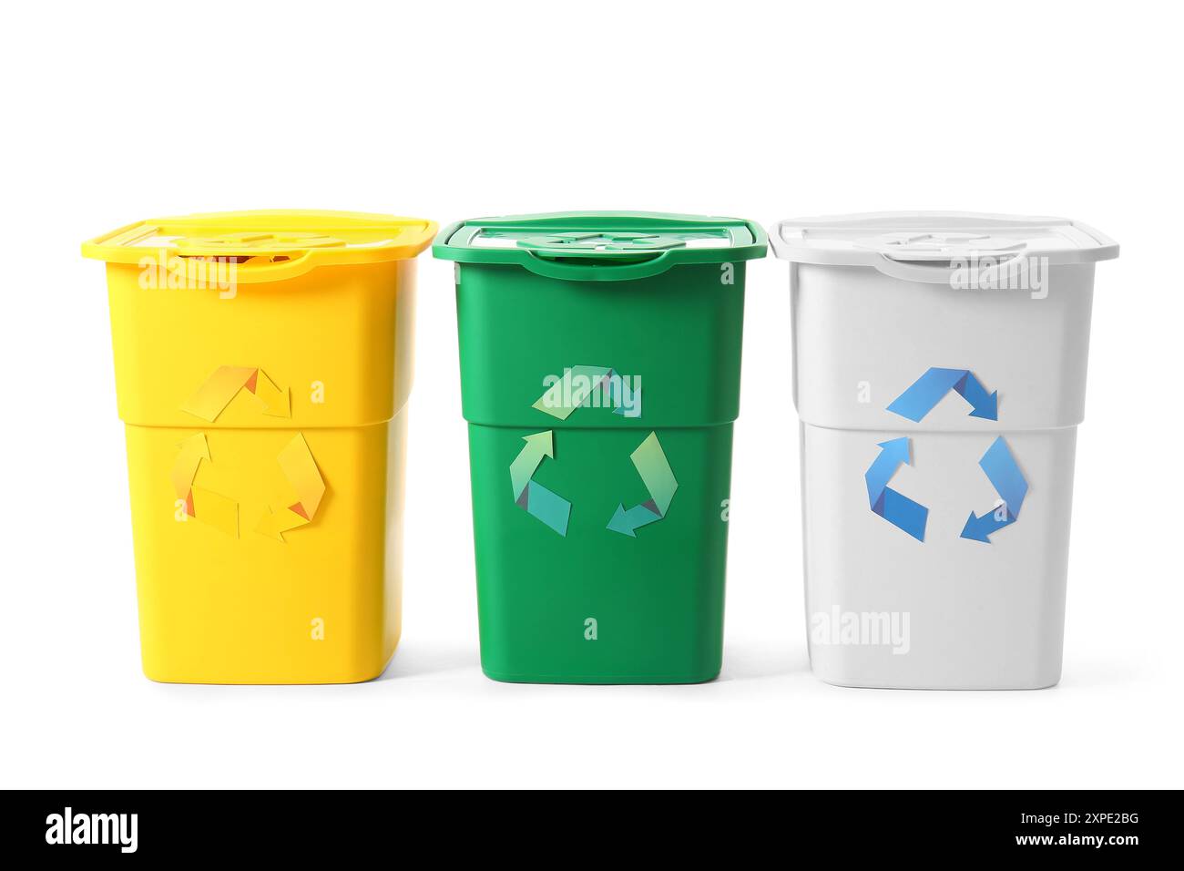 Containers for garbage isolated on white. Recycling concept Stock Photo ...