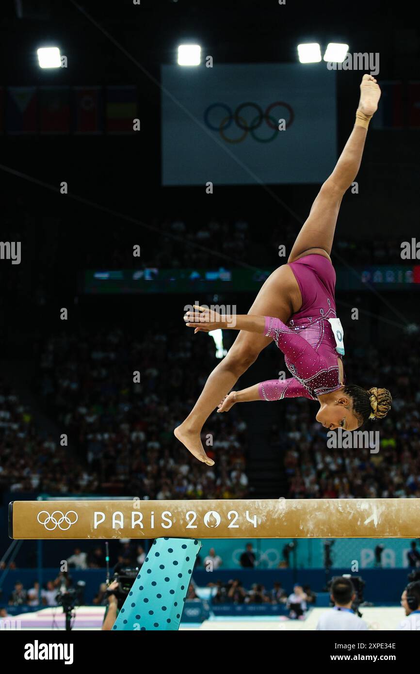 PARIS, FRANCE. 5th Aug, 2024. Rebeca Andrade of Team Brazil competes ...