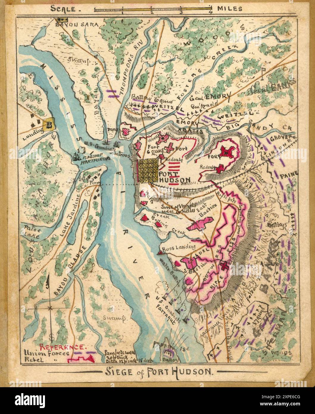 Vintage Map showing the Siege of Port Hudson between May 27th and July ...