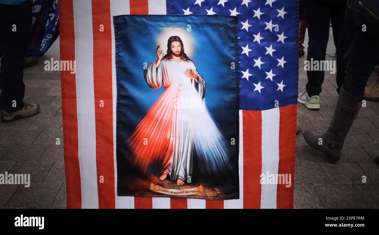 GOD & COUNTRY, (aka GOD AND COUNTRY), Jesus Christ on US flag, 2024 ...