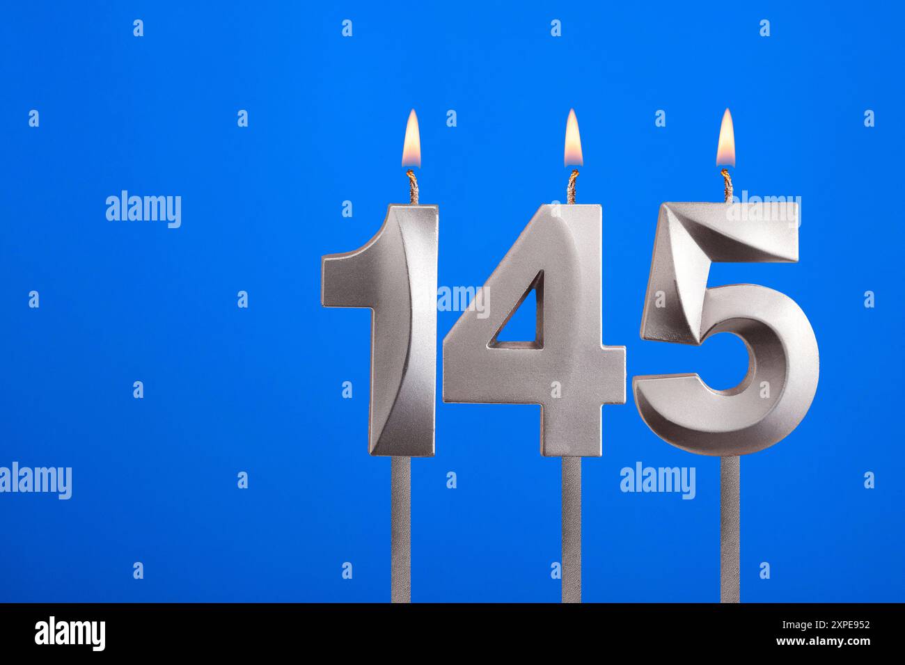 Birthday candle number 145 - Celebration card on blue background Stock ...