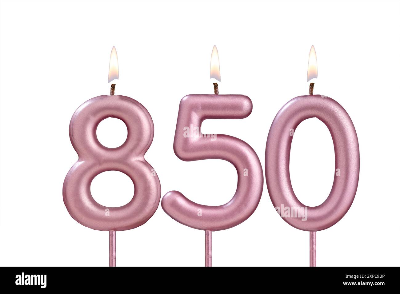 Lit birthday candle - Candle number 850 on white background Stock Photo ...