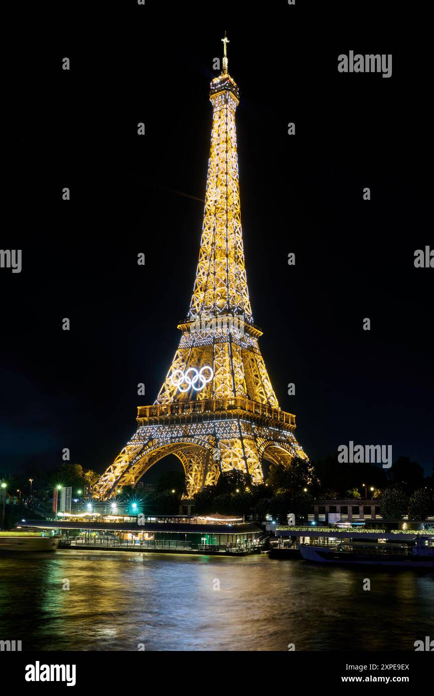 Olympic Rings adorn the Eiffel Tower, on the tenth day of the 2024 ...