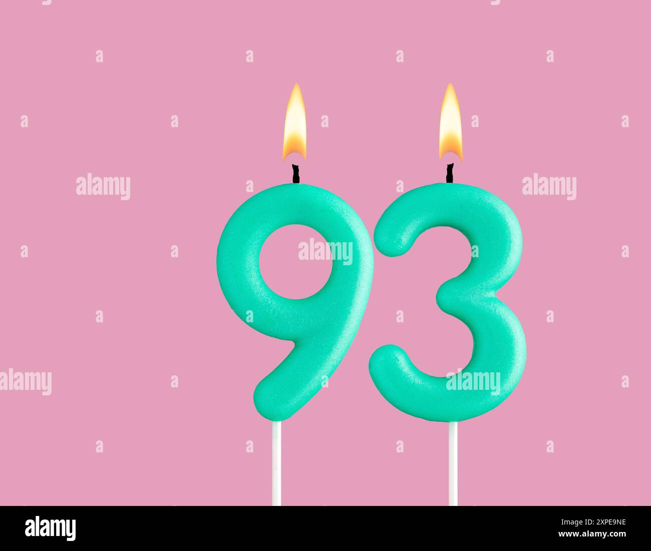 Birthday card with green number 93 candle - Pastel pink background ...