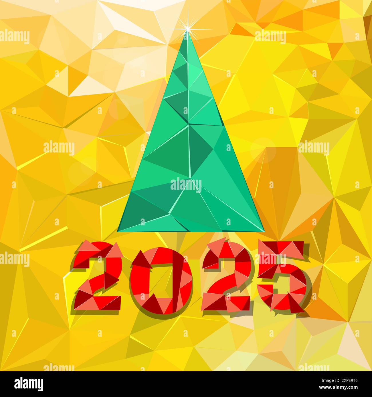 Happy new year 2025. Christmas tree of triangles. hand drawing. Not AI ...