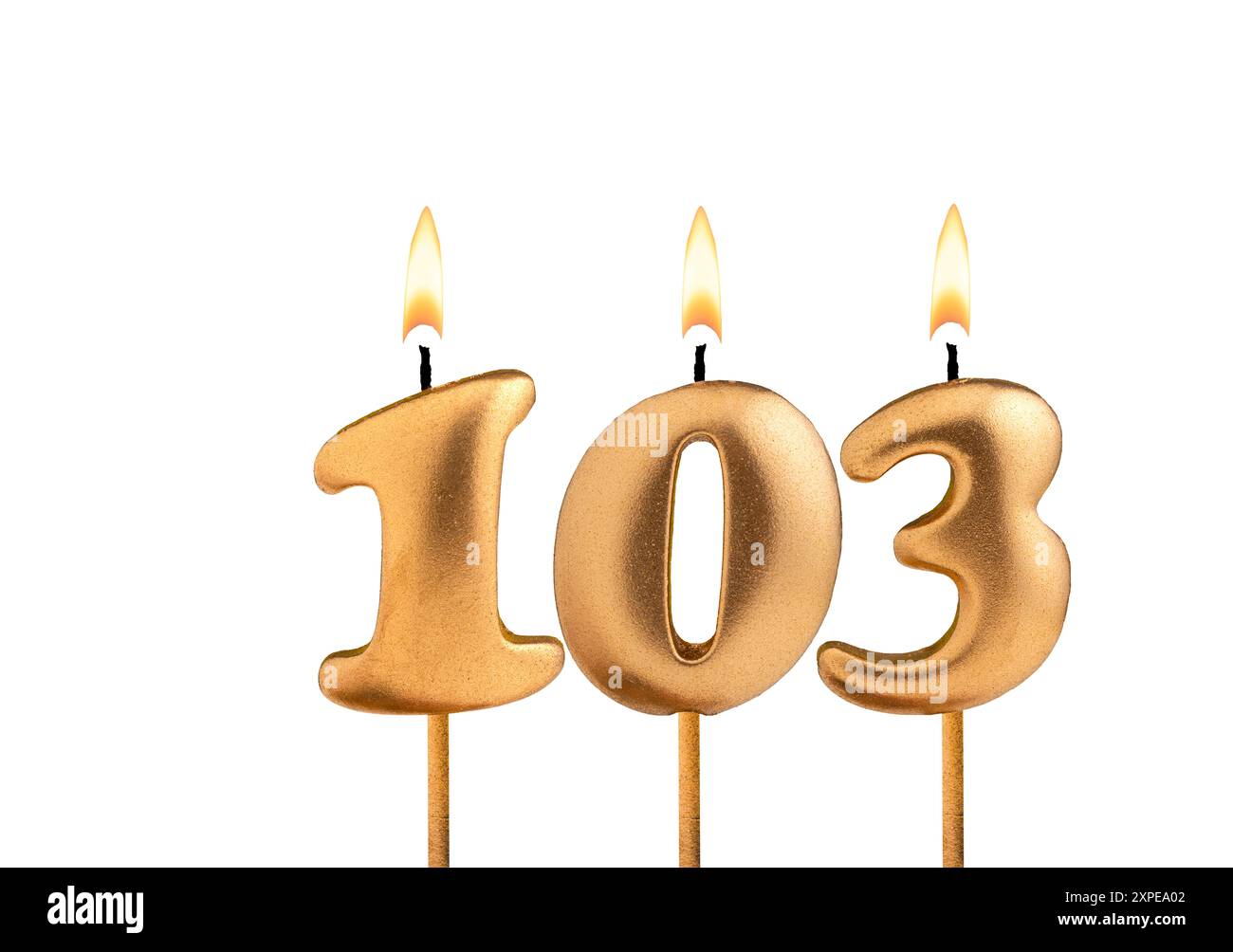 Golden candle number 103 - Birthday on white background Stock Photo - Alamy