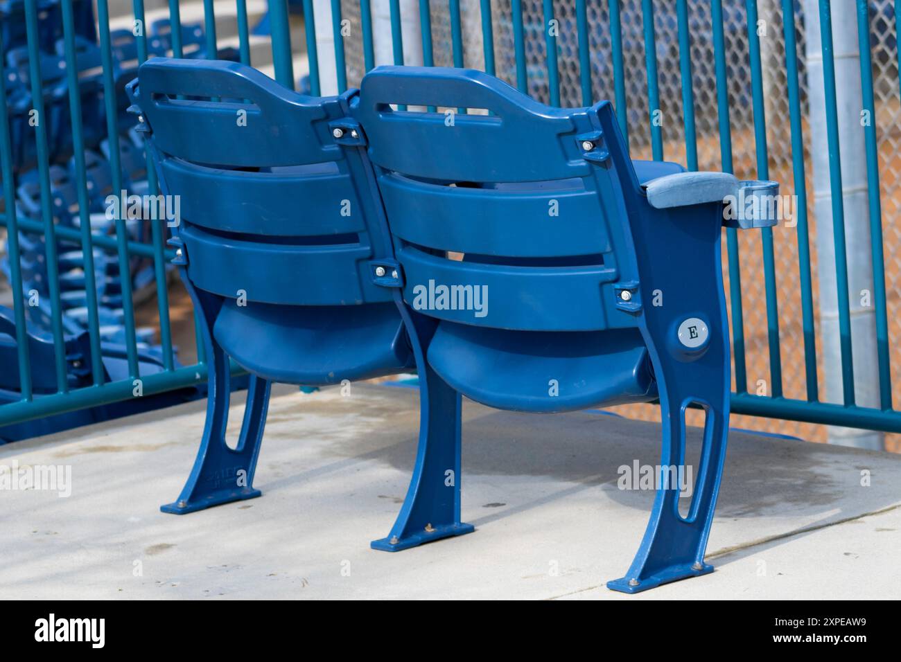 blue chairs at baseball field Stock Photo - Alamy