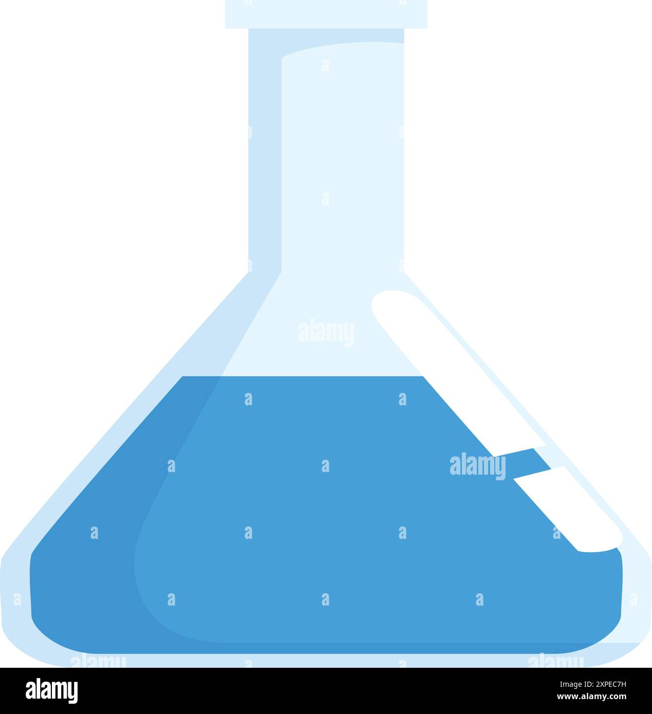 Conical flask containing blue chemical solution, commonly used in ...