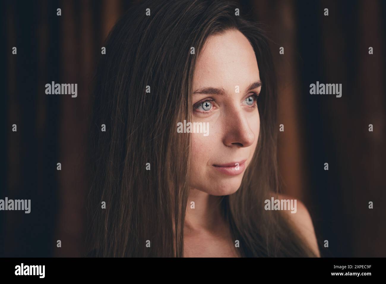 No filter portrait of pleasant stunning lovely nice woman with straight ...