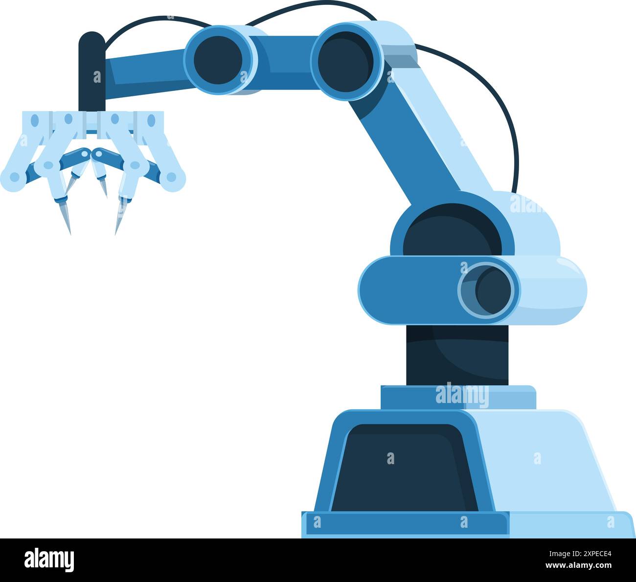 Blue Robotic Arm Using Artificial Intelligence To Move Objects In A Factory Setting Stock Vector
