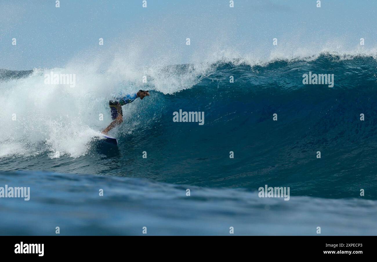 Gabriel Medina, of Brazil, gets a barrel in the bronze medal final of ...