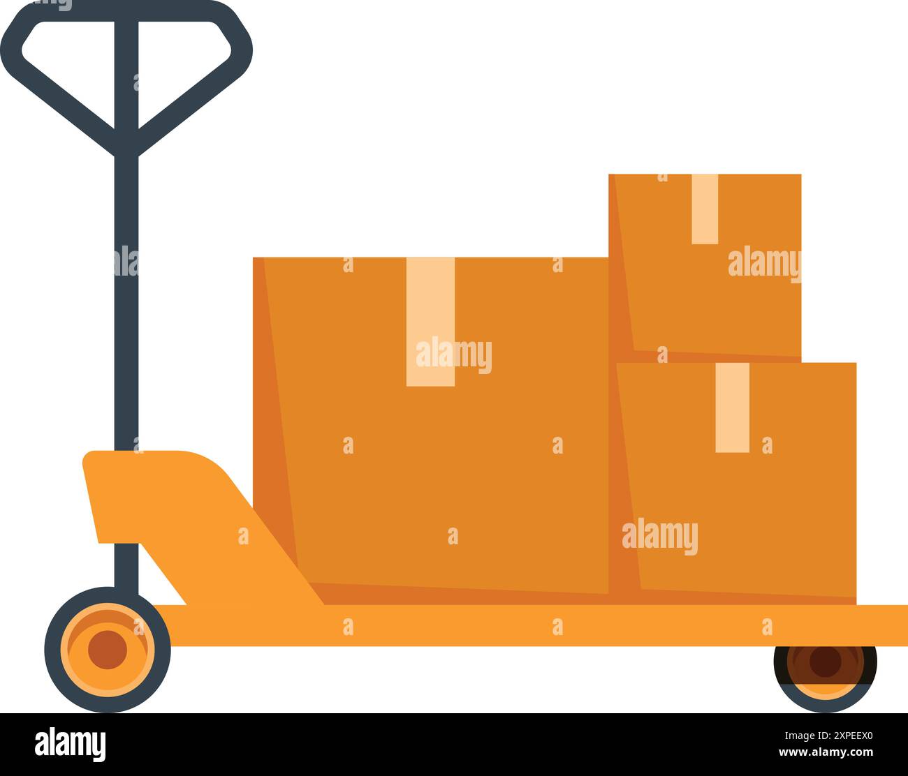 Hand truck carrying stacked cardboard boxes, delivering or moving goods ...