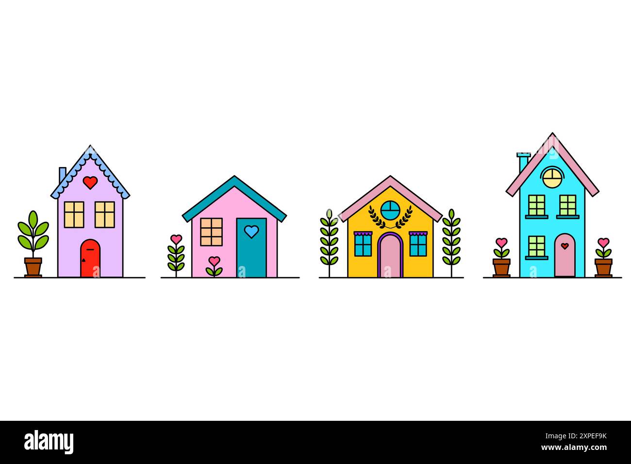 Cute house icons. Colorful cartoon homes. Various styles vector ...