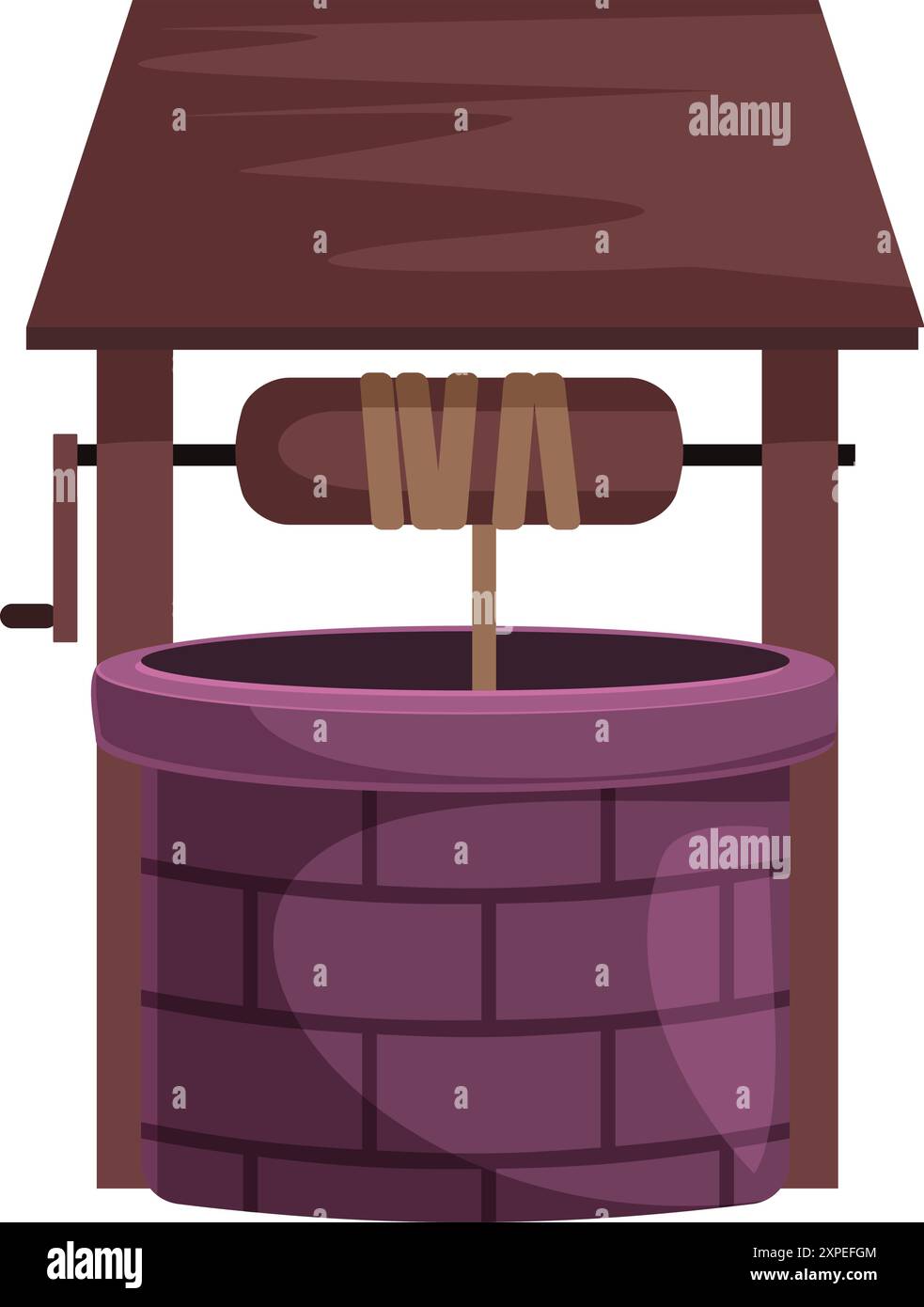 Cartoon style water well with a wooden roof and a rope for getting ...