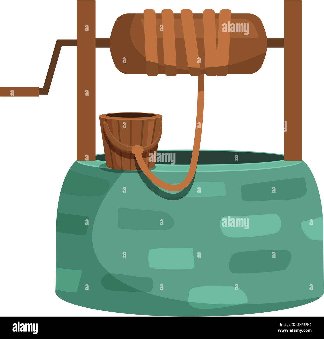 Old well water extraction system with wooden bucket hanging over stone ... Old well water extraction system with wooden bucket hanging over stone ...
