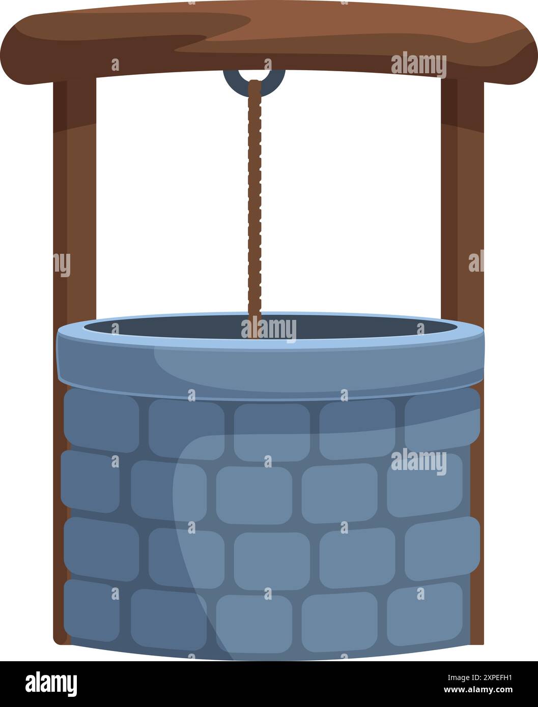 Cartoon style water well with wooden parts and a stone base Stock ...