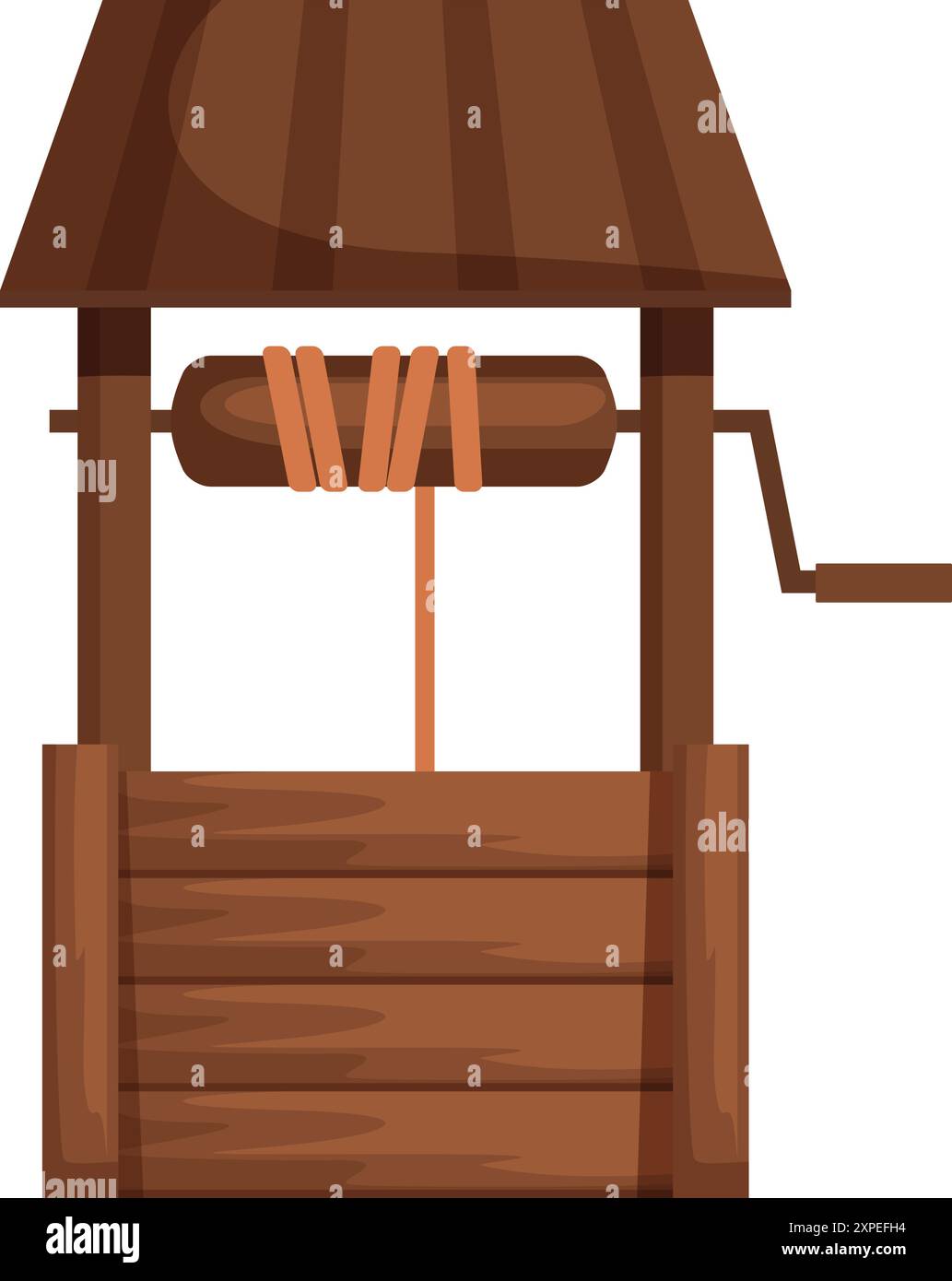 Traditional wooden water well with a rope and bucket, providing a ...