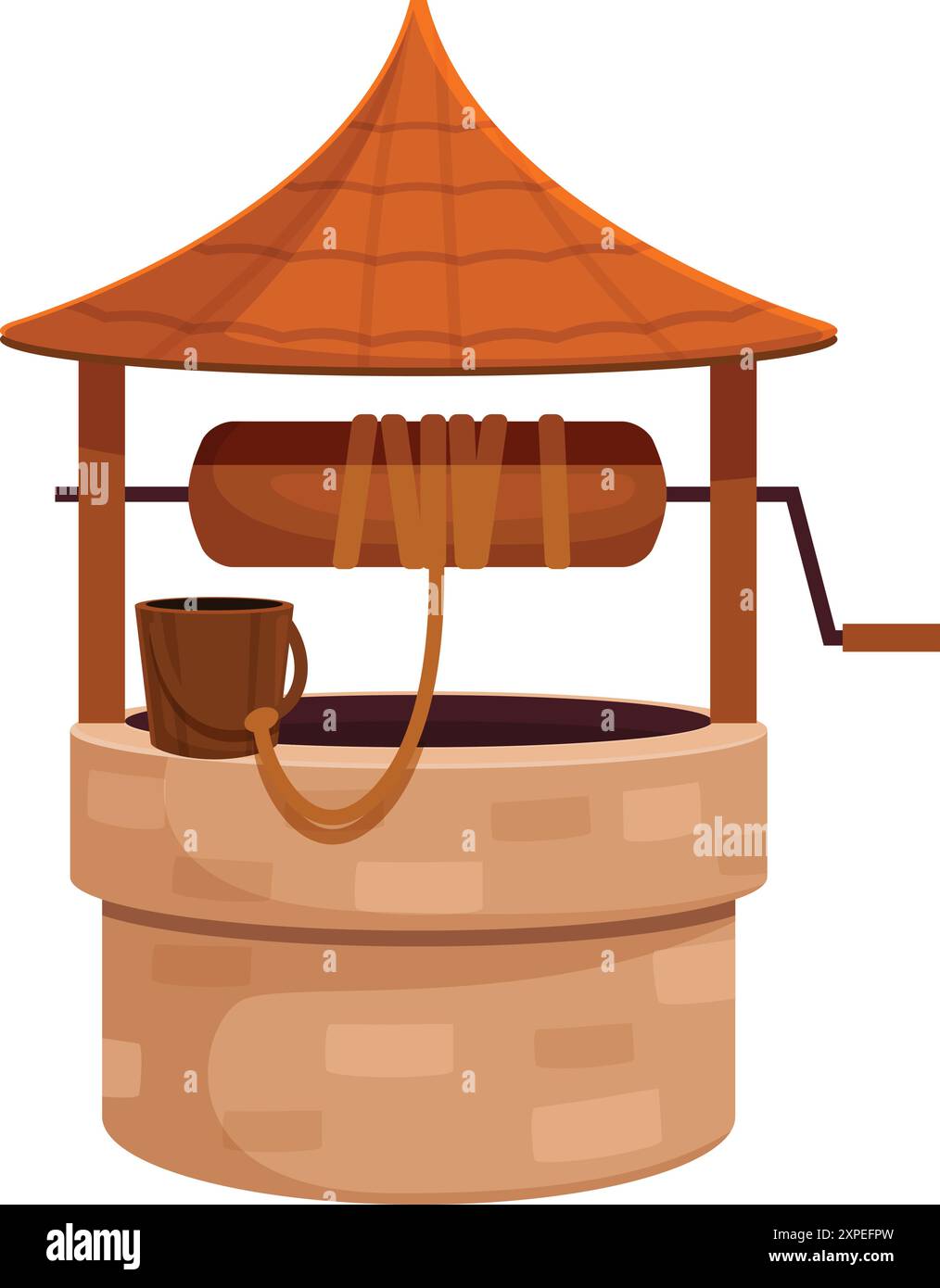 Cartoon style vector illustration of an old stone water well with ...