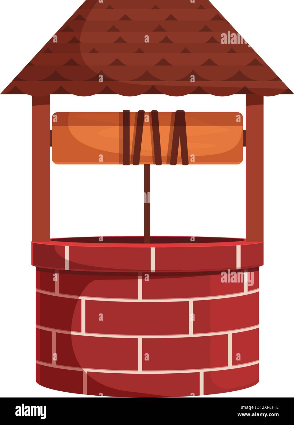 Old fashioned well made of red bricks and a wooden roof is supplying ...