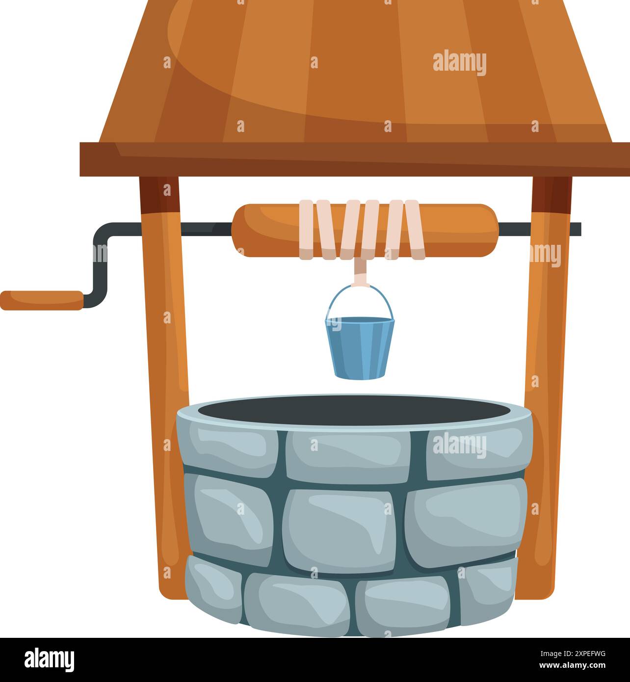 Cartoon illustration of a well with a wooden roof, used to get water ...