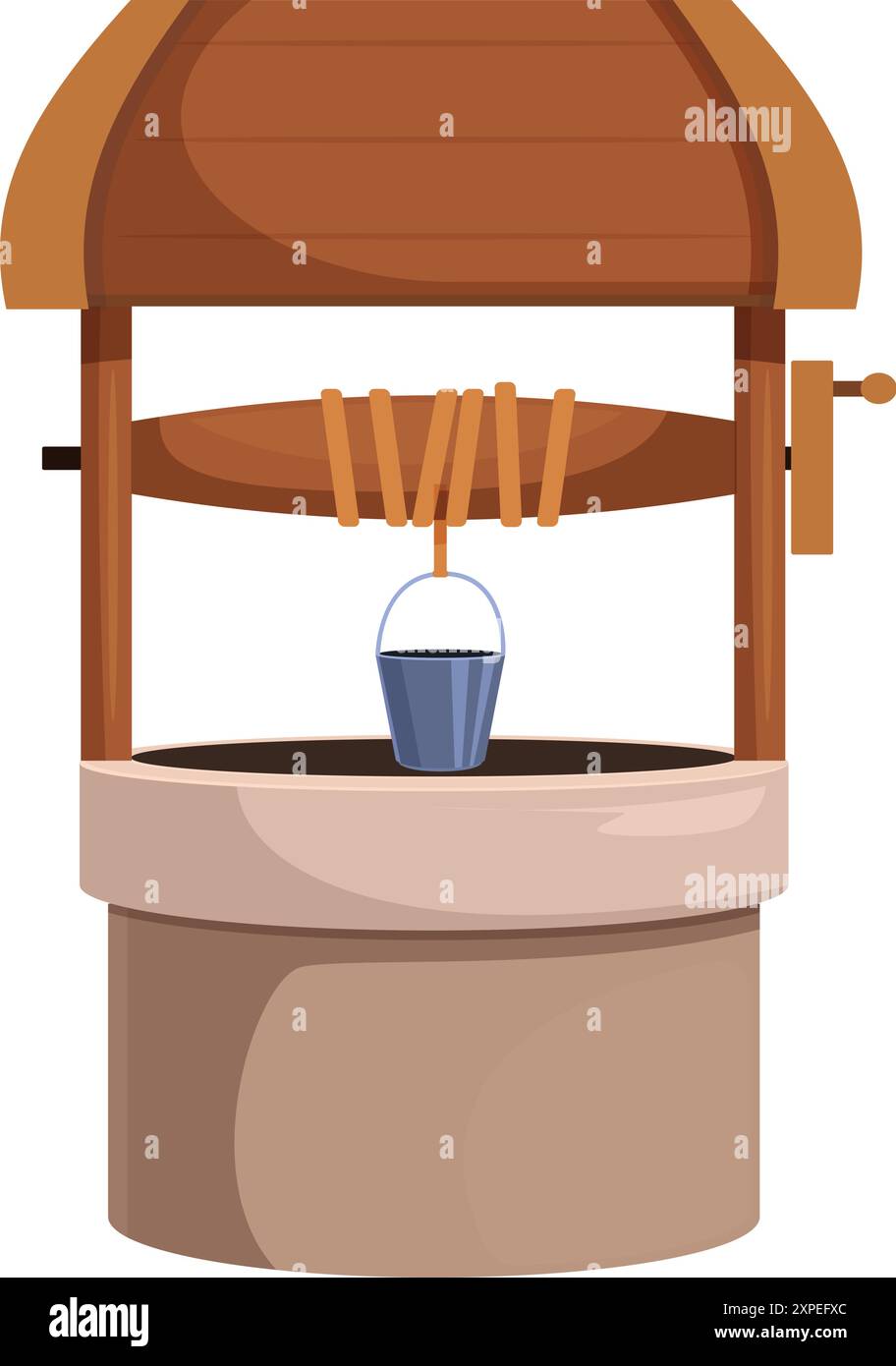 Traditional water well made of stone and wood with a metal bucket ...