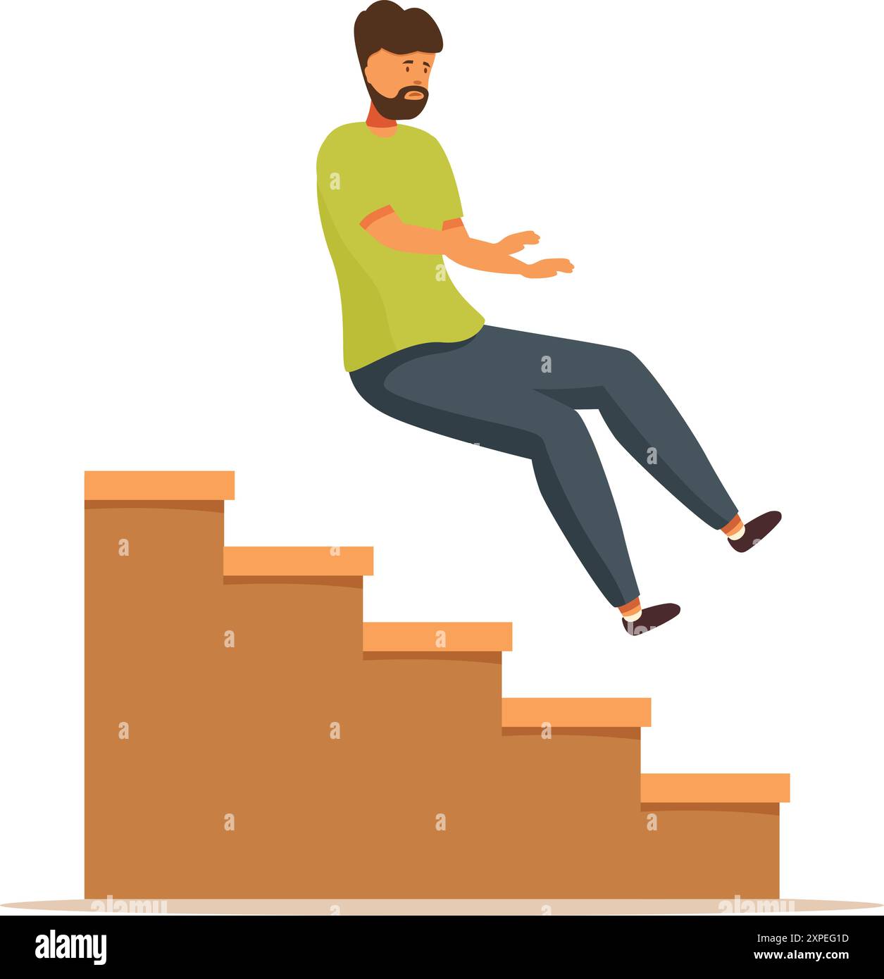 Young man is falling down some stairs, he is losing his balance Stock ...