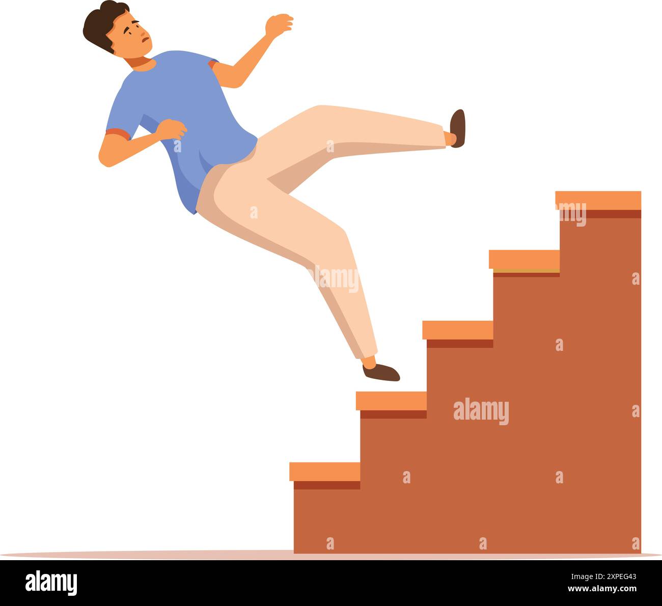 Young man is falling down some stairs, he is hurt and needs help Stock ...