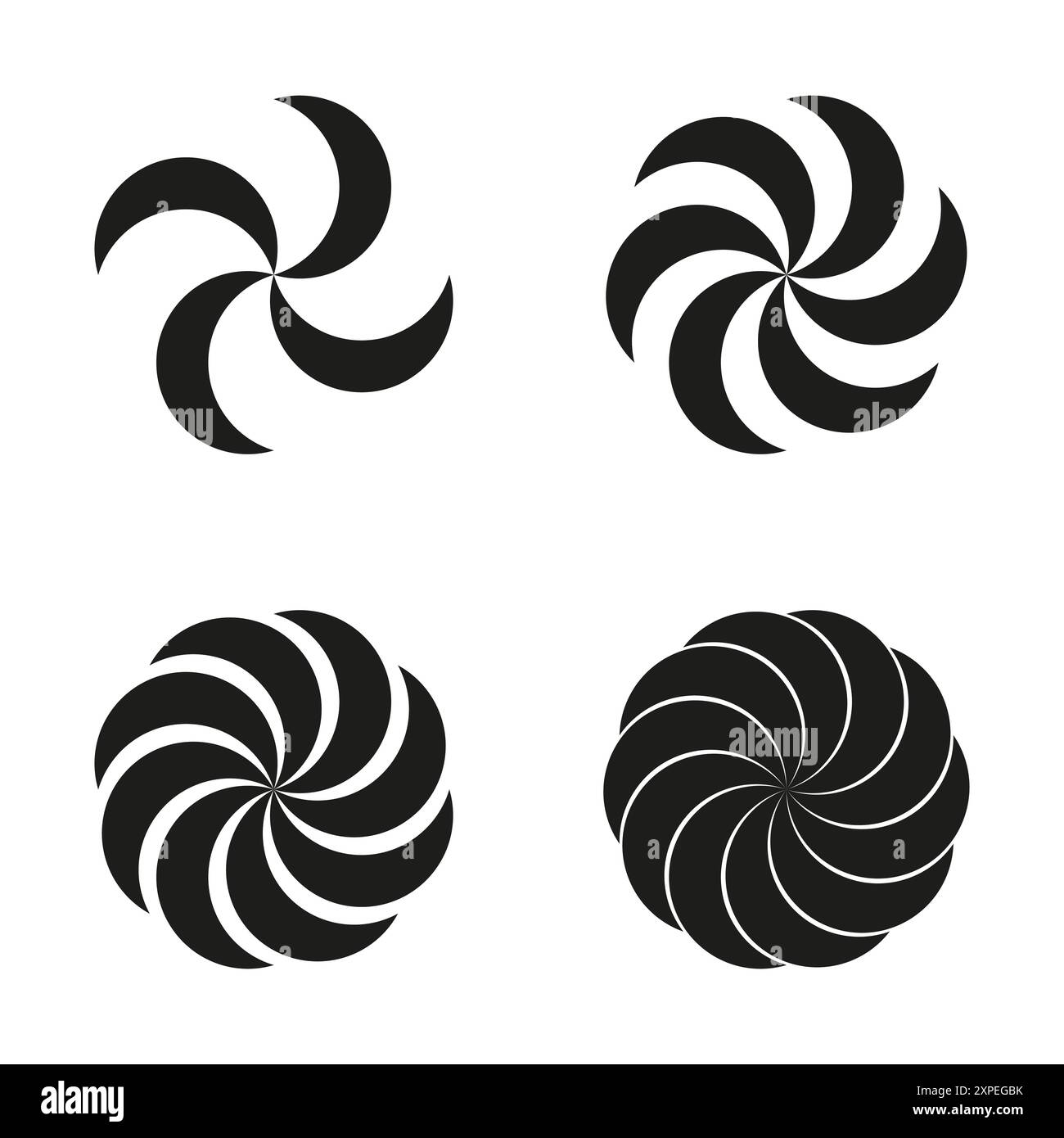 Spiral vector set. Swirling black and white designs. Abstract circular ...