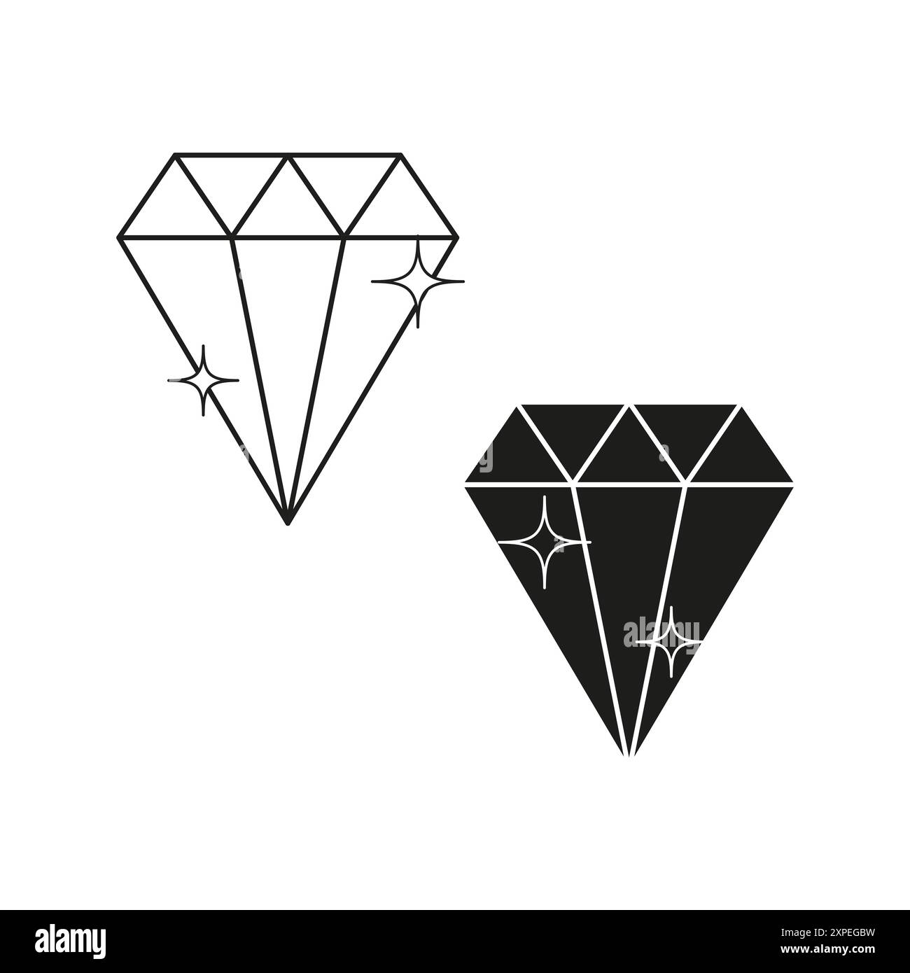 Diamond icon illustration. Two vector diamonds. Black and white ...