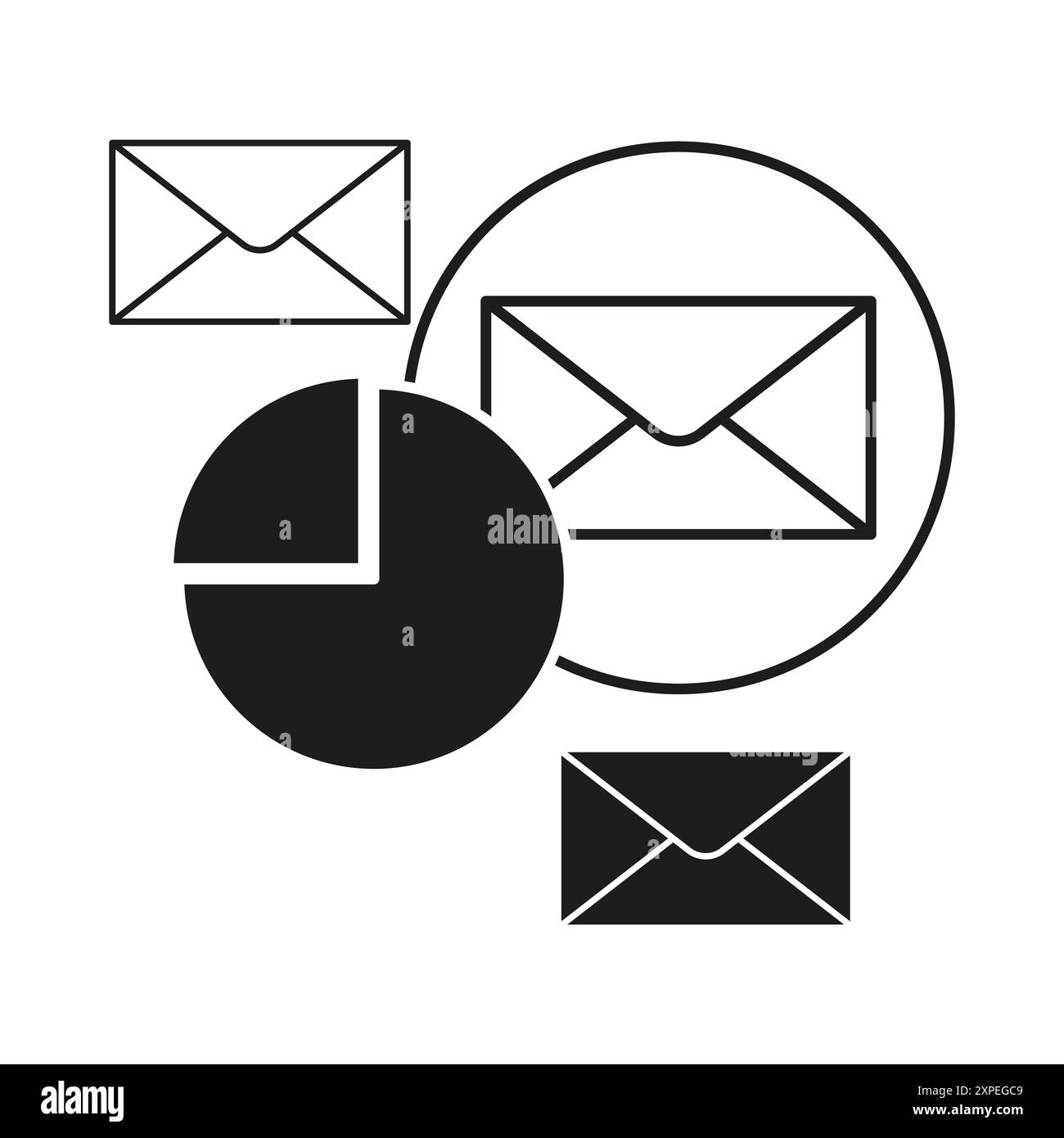 Email and chart icons. Circular outlines. Communication vector. Simple ...
