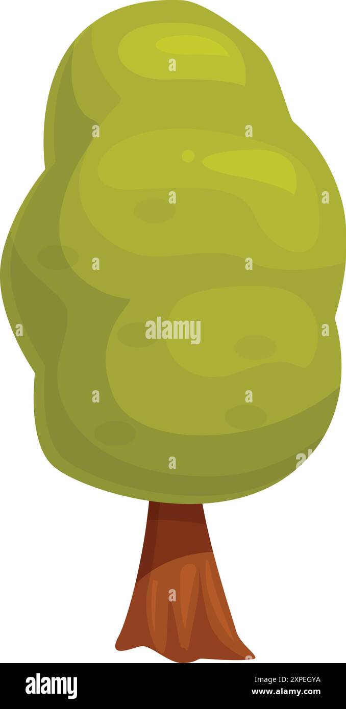 Cartoon tree with vibrant green foliage stands tall against a white ...