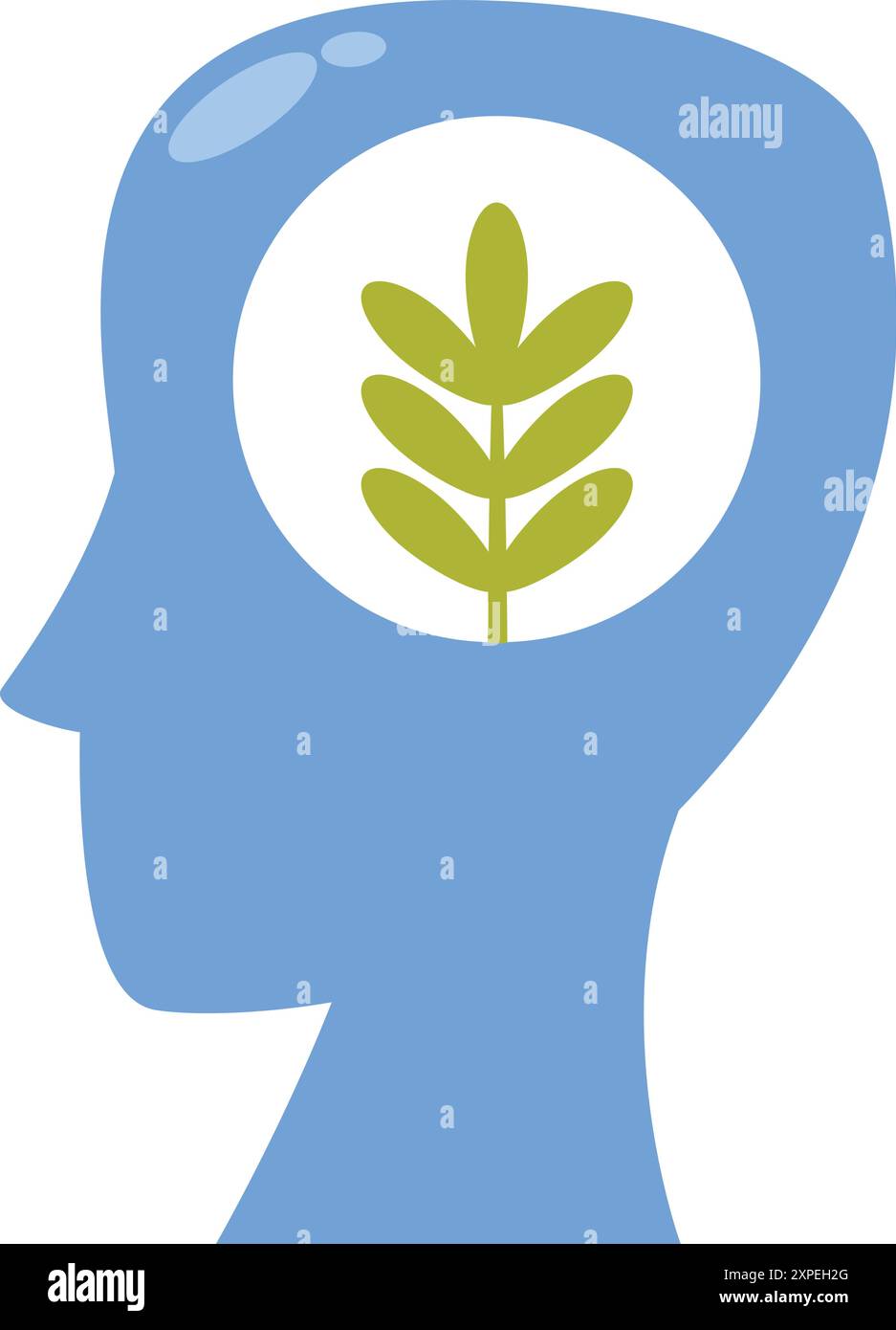 Blue human head profile with green plant growing inside representing ...